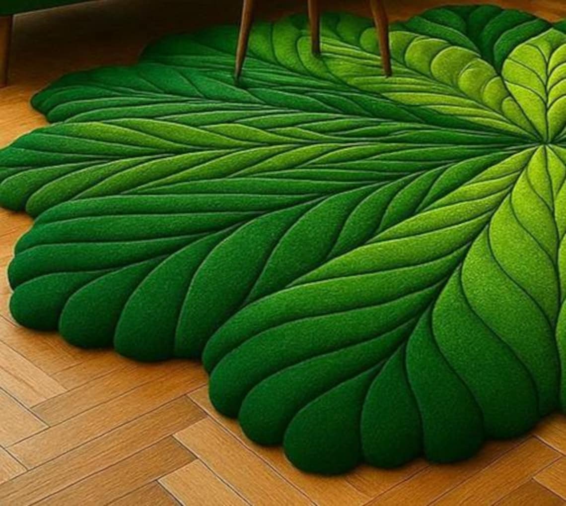 Large Leaf Shaped Green Rug -botanical Carpet for Living Room - Nature ...