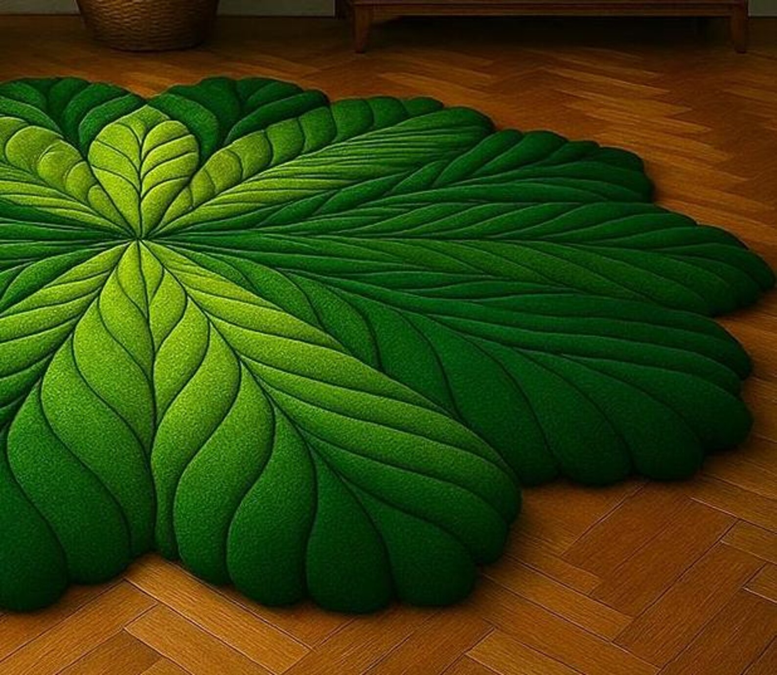 Large Leaf Shaped Green Rug -botanical Carpet for Living Room - Nature ...