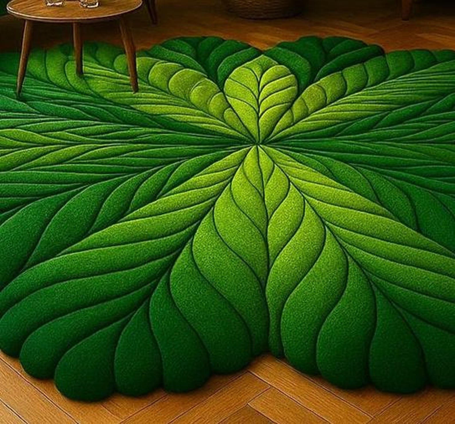 Large Leaf Shaped Green Rug -botanical Carpet for Living Room - Nature ...