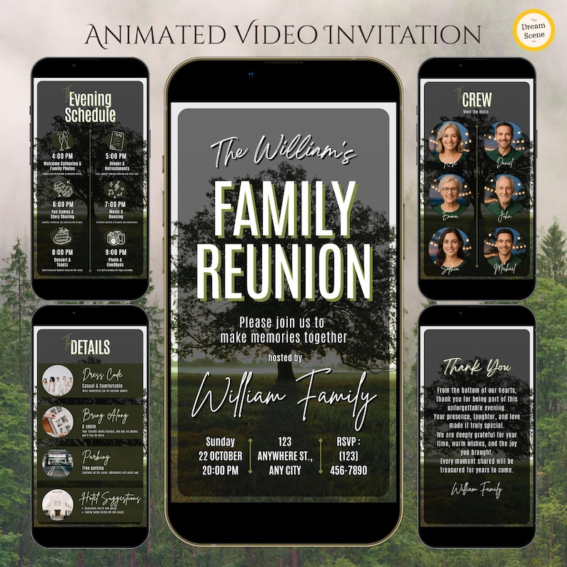 Family Reunion Invitation, Animated Digital Evite, Editable Canva ...