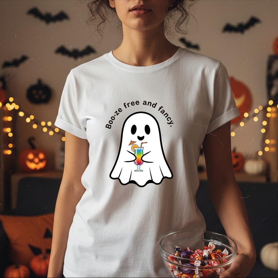 Cute Ghost Mocktail Shirt, Sober Ghost Shirt, Sober Anniversary Shirt ...