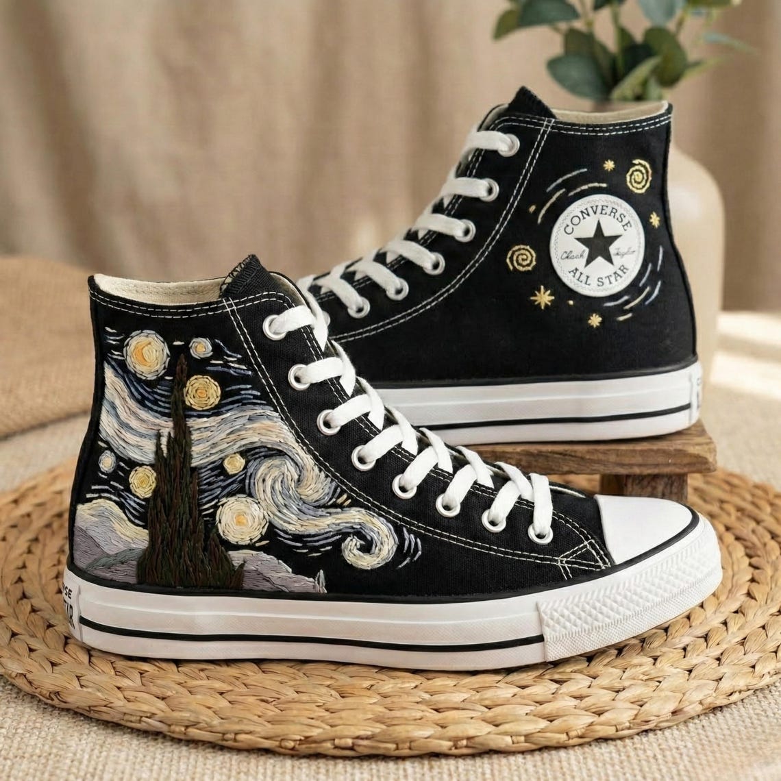 Custom Converse, Art Sneaker, Hand Embroidered, Night Converse - Etsy