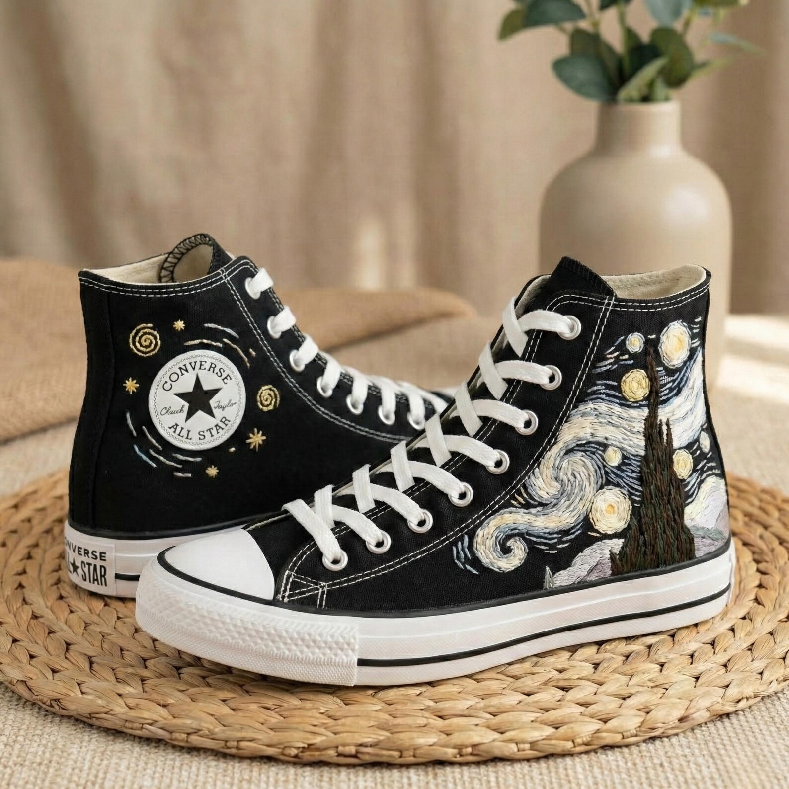 Custom Converse, Art Sneaker, Hand Embroidered, Night Converse - Etsy