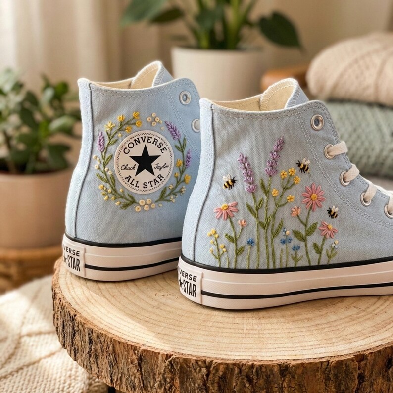 Hand Embroidered Floral Converse, Wildflower & Bee Design - Etsy