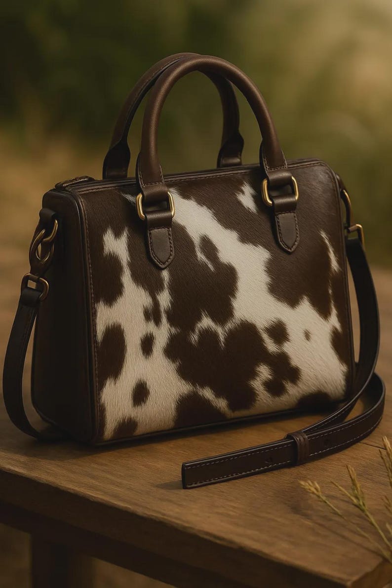 Handmade Cowhide Hair-on Tote Bag | Cow Print Leather Handcrafted Hide ...