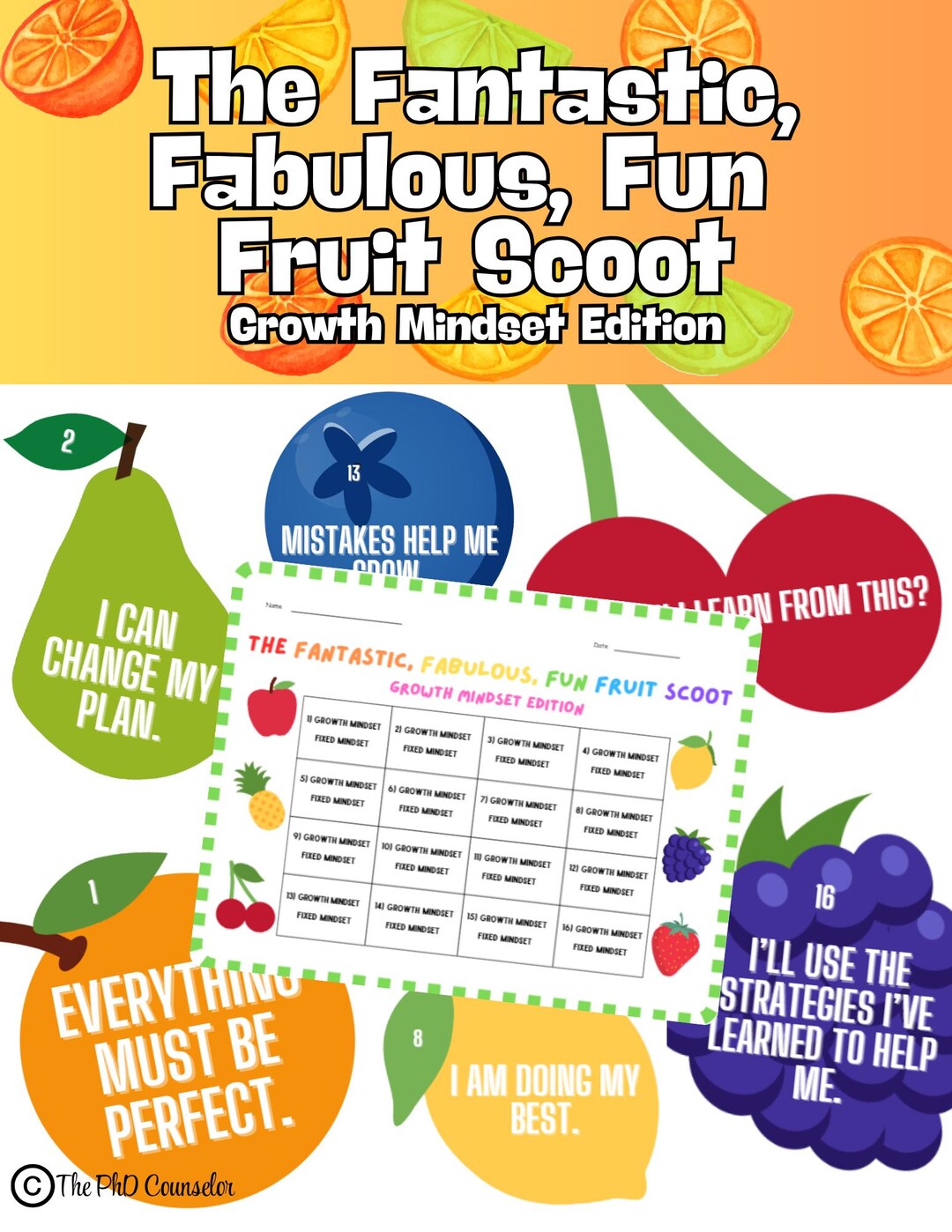 Growth Mindset Game- the Fantastic, Fabulous, Fun Fruit Scoot, Growth ...