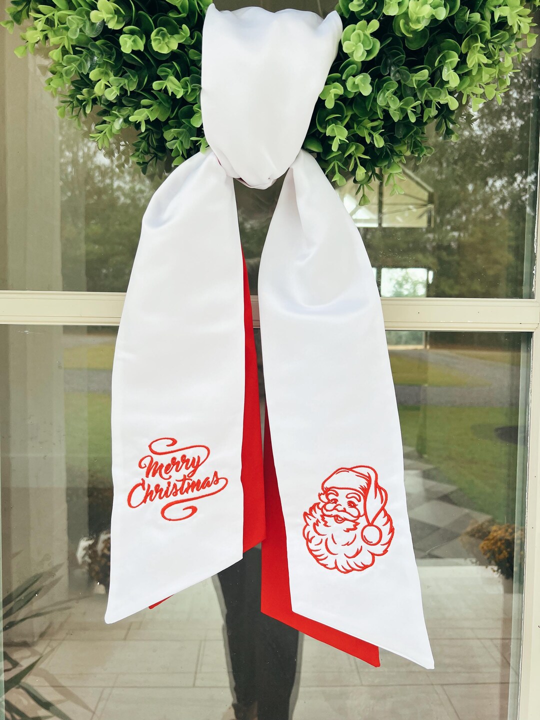 Santa Embroidered Wreath Sash - Etsy