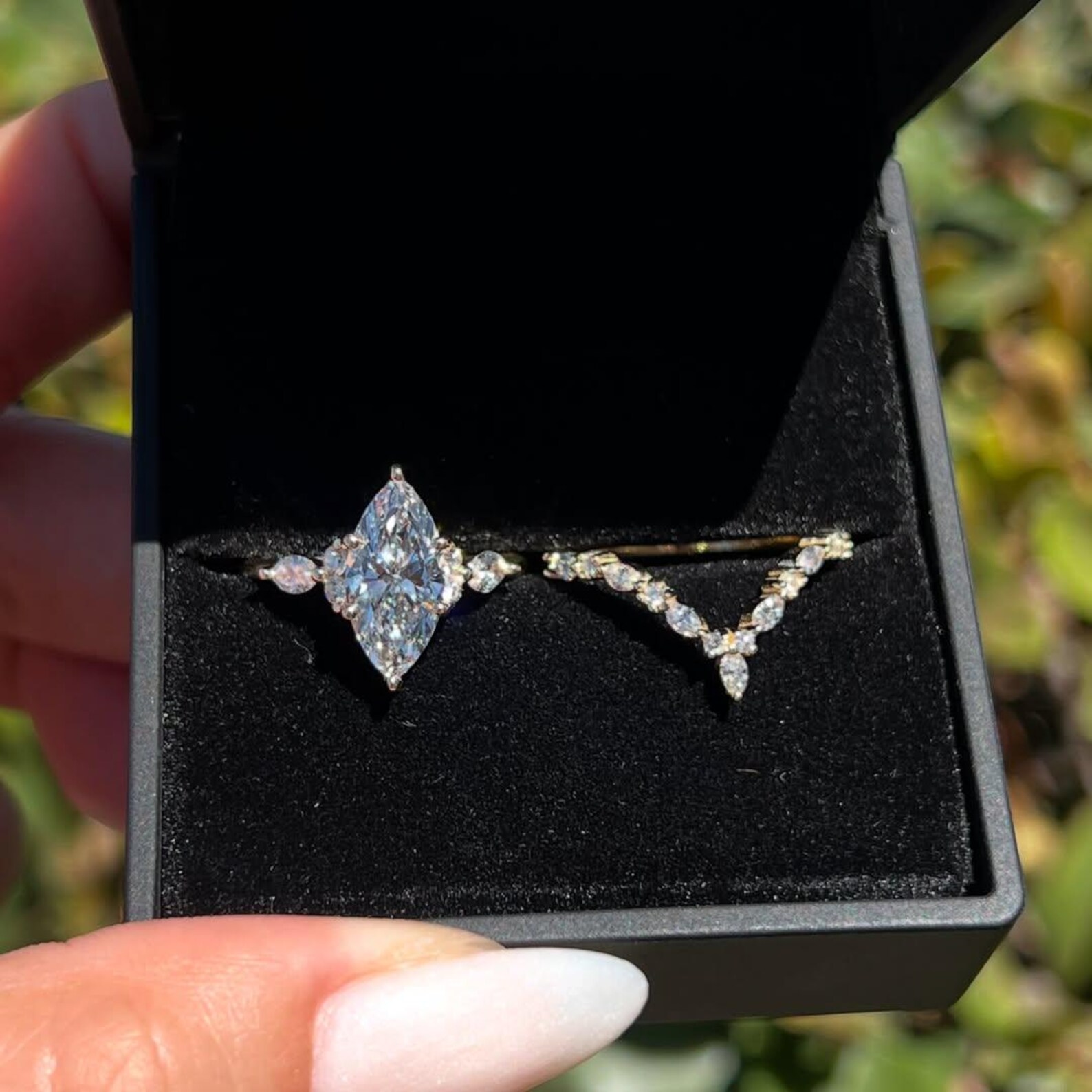 Conjunto de anillo de compromiso nupcial de moissanita de corte ...