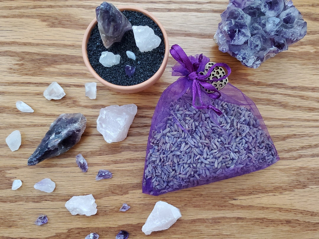 Sleep Well Lavender Sachet With Rose Quartz, Moonstone, Amethyst, and ...