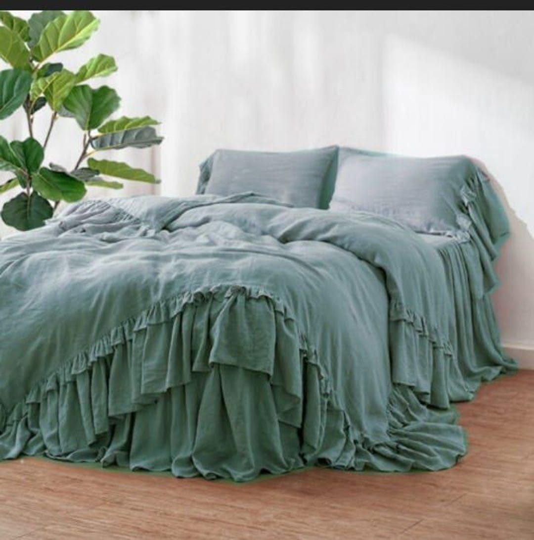 Rustic Style Double Ruffle Duvet Cover Cotton Bedding Set With 2 Pillow ...