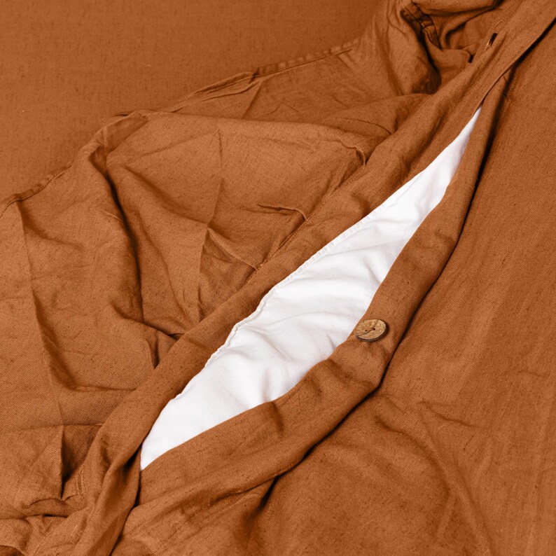 RUSTY Colours Double Ruffle Three Side Duvet Cover Natural Linen ...