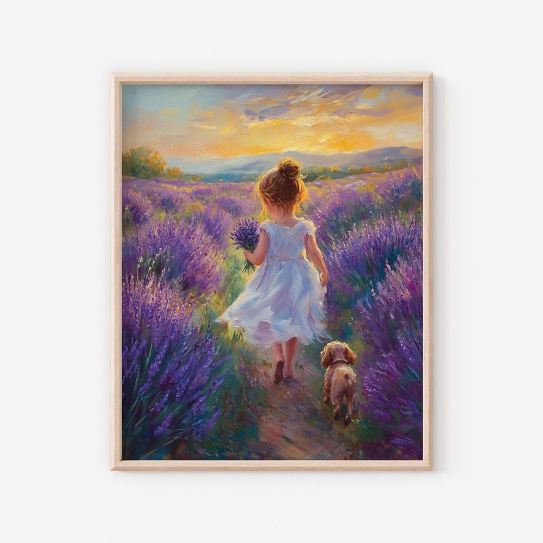 Cottagecore Field Walk - Little Girl at Sunset With Lavender, Romantic ...