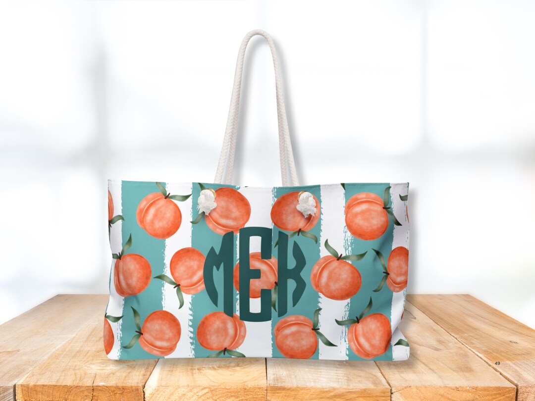 Personalized Peach Monogram Tote: Preppy Carry-on Weekend Bag - Etsy
