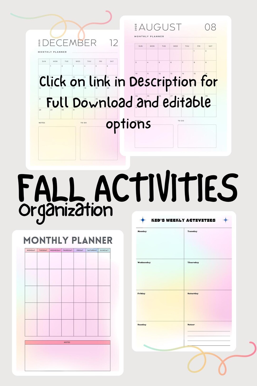 Fall Activities Calendars/planner - Etsy
