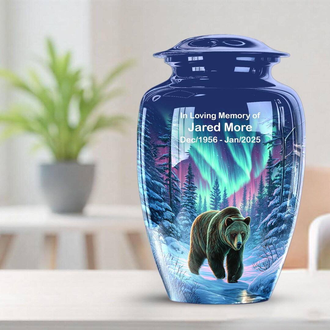 Personalized Bear Cremation Urn for Ashes – Northern Lights Memorial ...