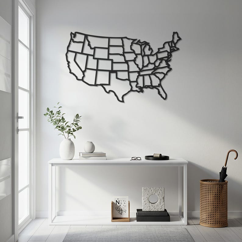 Metal USA Map Wall Art: Modern Iron Sculpture, American Travel Decor ...