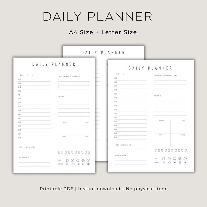 Minimal Daily Planner Printable – A4 & US Letter – Daily To-do List ...