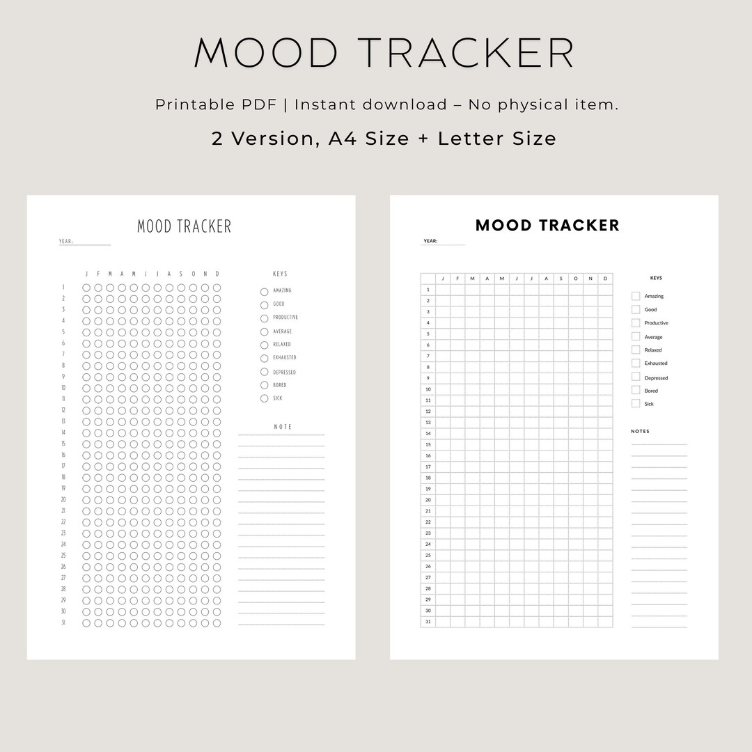 Mood Tracker Printable | Monthly Mood Chart PDF | A4 & US Letter ...