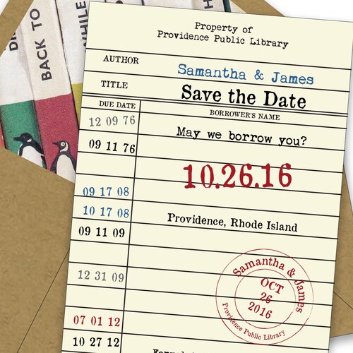 Library Card Save the Date Postcard Literary Wedding Book | Etsy
