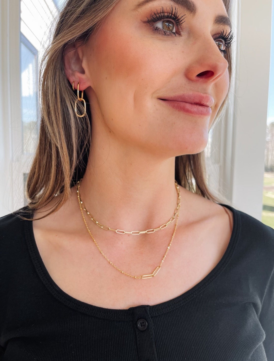 Gold Paperclip Hoop Earrings, Hoop Earring Set, Paperclip Hoop Earrings ...