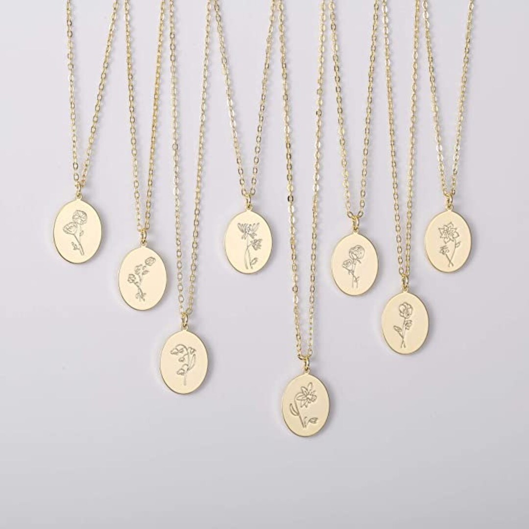Birth Flower Necklace, Gold Birth Flower Necklace, Personalized Birth ...
