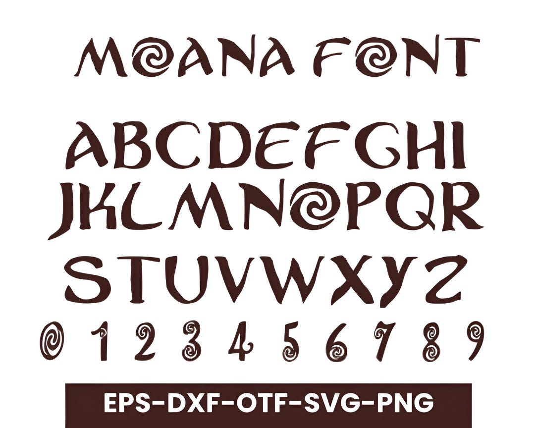 Moana SVG Letters & Numbers | Moana Dxf , Ttf , Png , Eps | Dark Brown ...