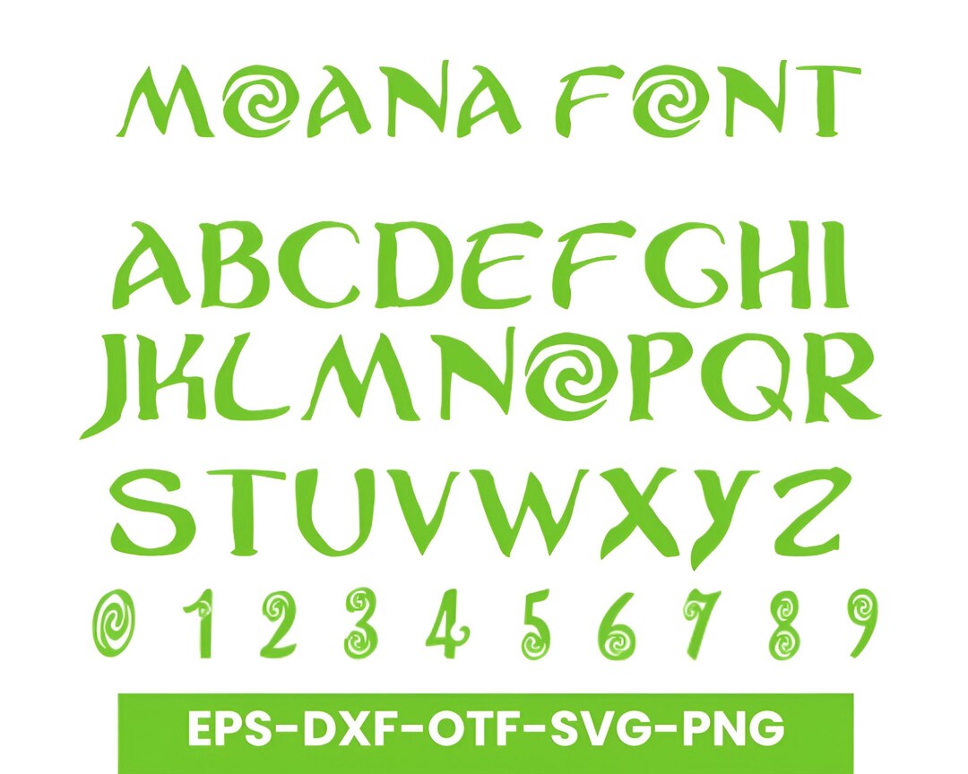 Moana Font Alphabet and Numbers SVG/EPS/TTF: Green Font , Kids Party ...