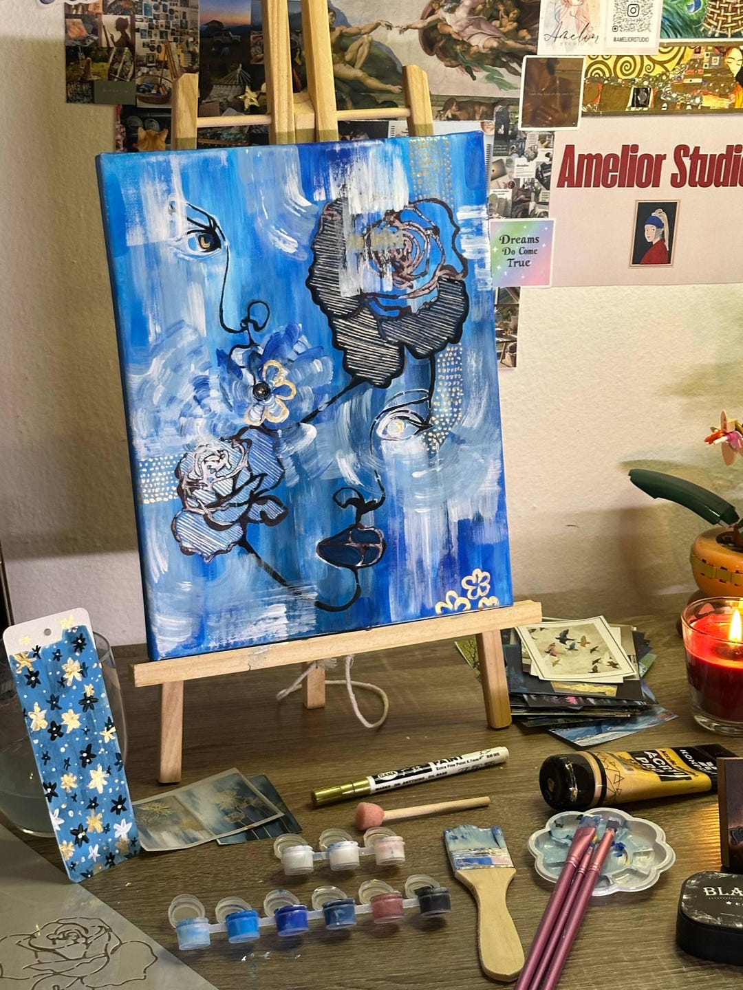 Blue Abstract Portrait Painting • Modern Mixed Media Art • Gift ...