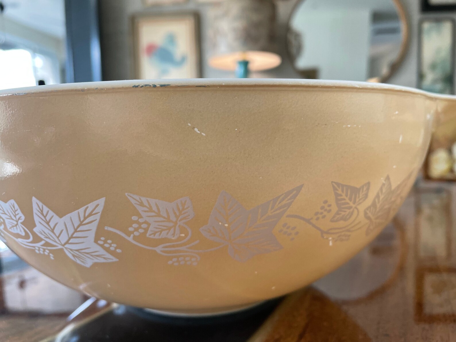 Vintage Pyrex Sandalwood Tan Brown Leaf Ivy Pattern Cinderella Mixing ...