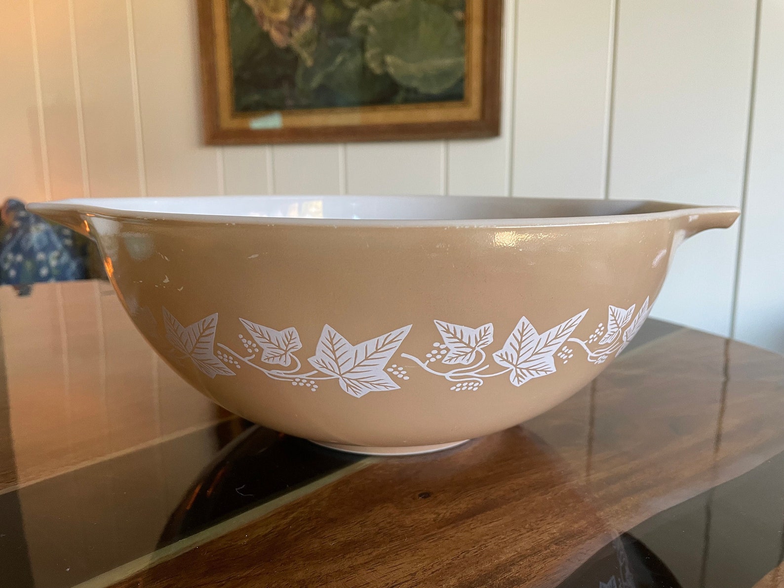 Vintage Pyrex Sandalwood Tan Brown Leaf Ivy Pattern Cinderella Mixing ...