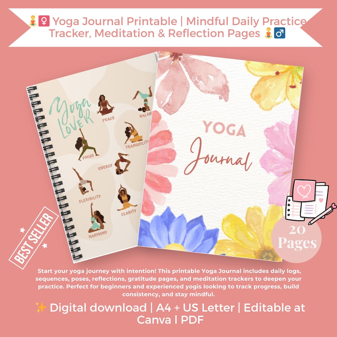 Yoga Journal Printable Daily Yoga Tracker Meditation Reflection ...