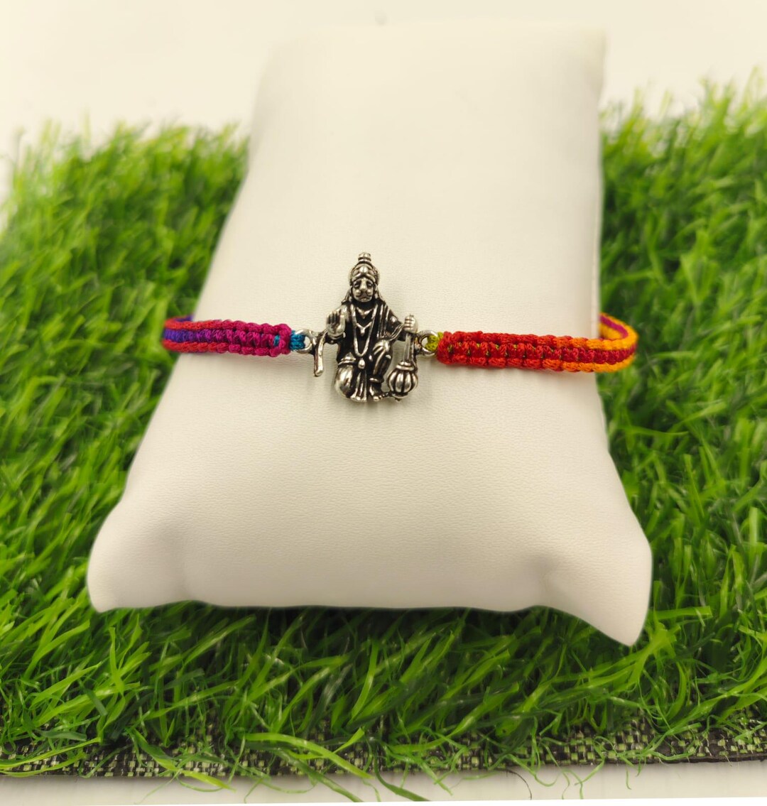 Sterling Silver Lord Hanuman Charm Bracelet, Colorful Thread Amulet - Etsy