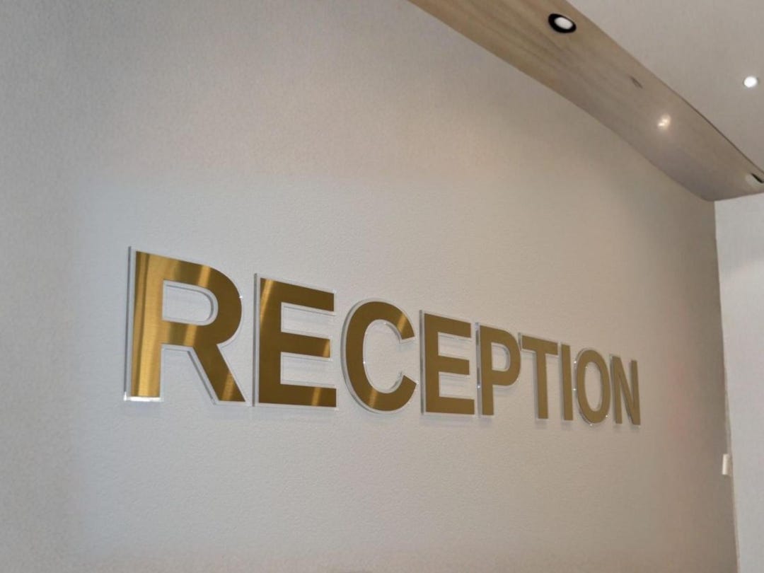 Laser Cut Metal on Acrylic Logo Sign, Business Reception Lobby Signs ...