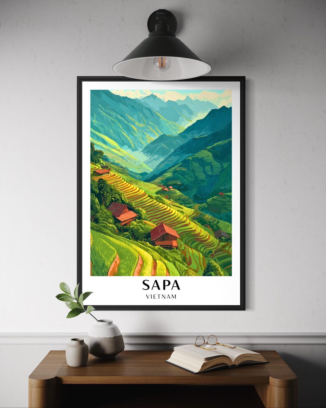 Sapa Vietnam Travel Poster - Rice Terrace Landscape Wall Art, Mountain ...