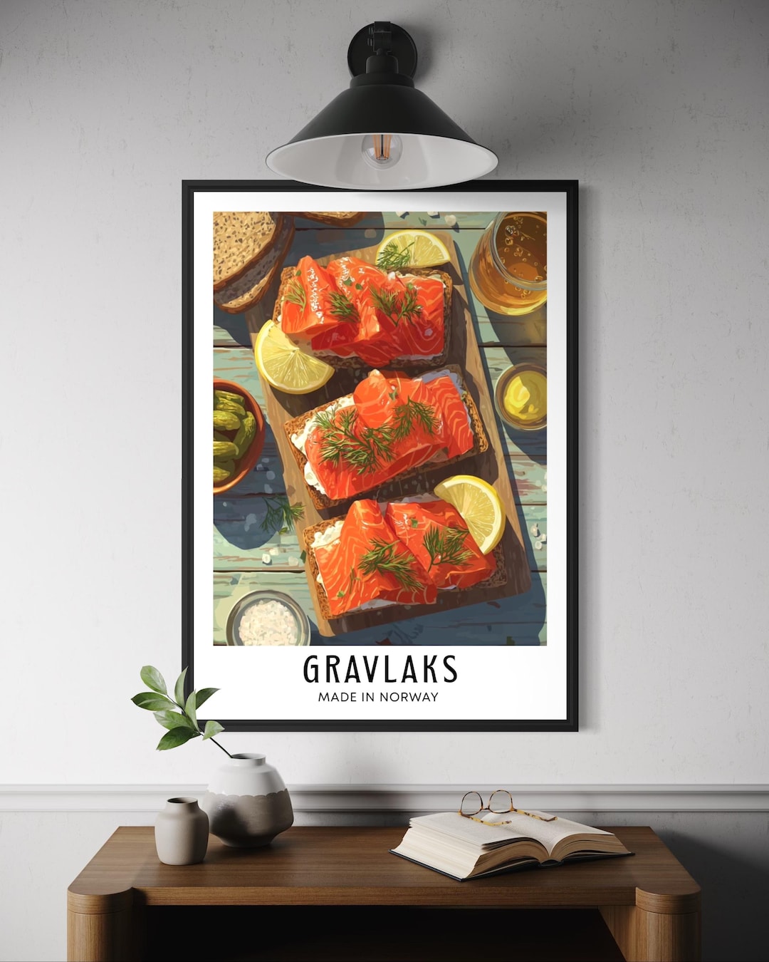 Gravlaks Nordic Salmon Art - Scandinavian Cured Salmon Print, Nordic ...