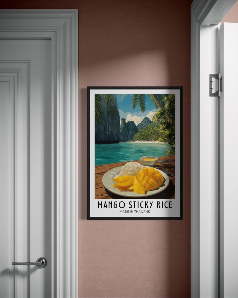 Mango Sticky Rice Poster - Thai Dessert Wall Art, Traditional Thai Food ...