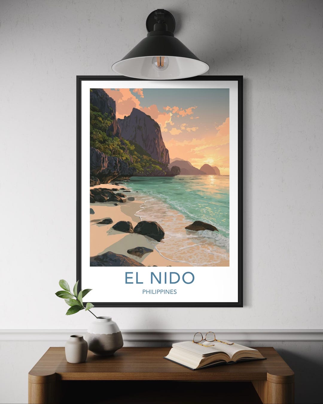El Nido Philippines Sunset Poster – Palawan Beach Illustration ...