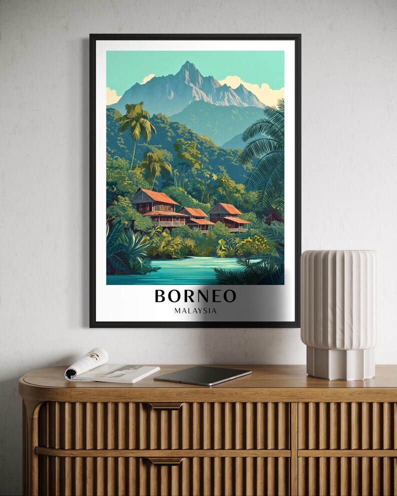 Malaysia Borneo River Poster - Mount Kinabalu Art, Tropical Nature ...