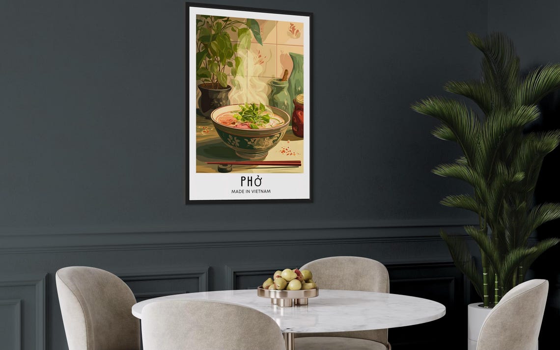 Pho Vietnamese Food Poster - Noodle Soup Wall Art, Kitchen Decor ...