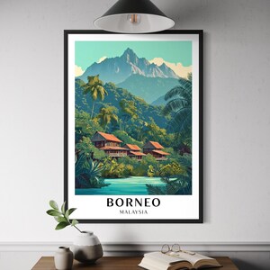 Malaysia Borneo River Poster - Mount Kinabalu Art, Tropical Nature ...