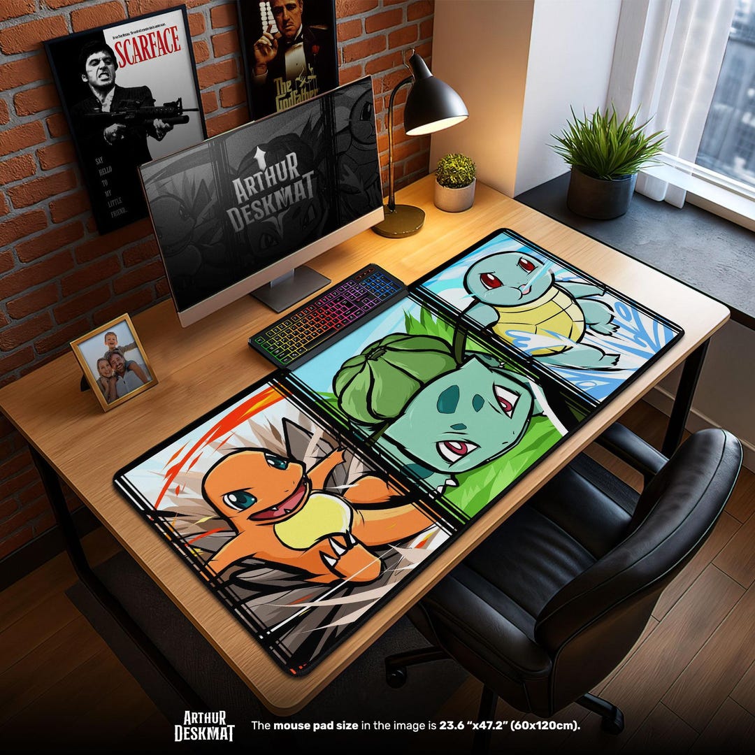 Pokemon Starters Mouse Pad - Charmander, Bulbasaur & Squirtle Desk Mat ...