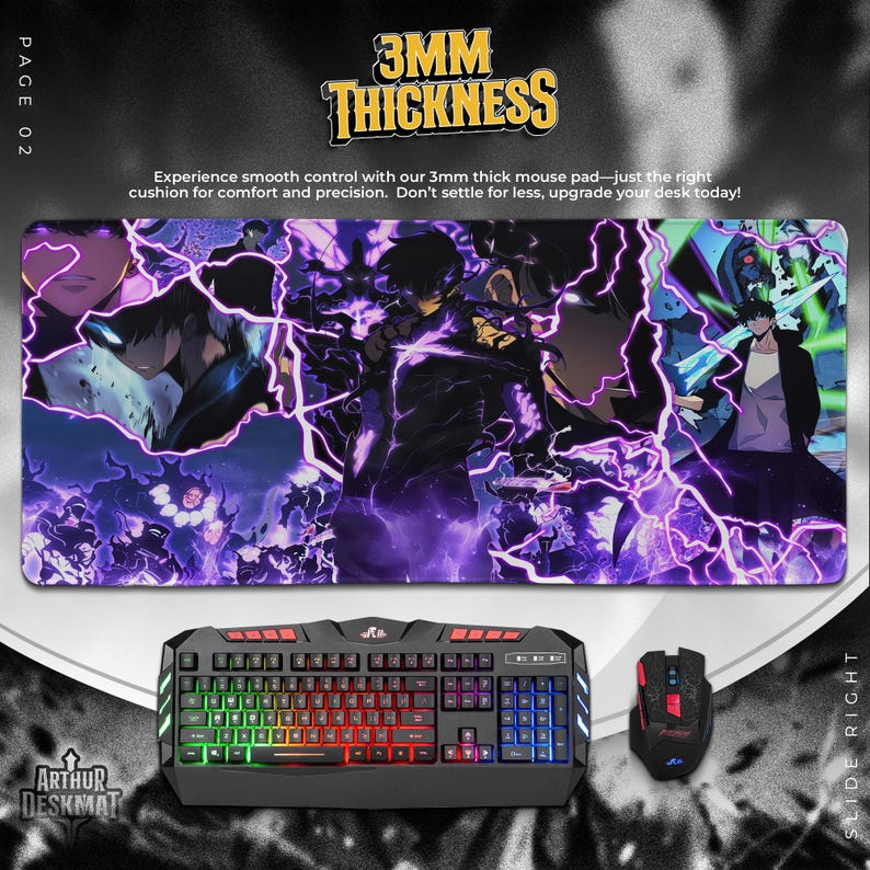 Solo Leveling Mouse Pad – Sung Jin-woo, Lightning Aura Anime Desk Mat ...
