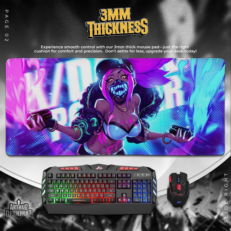 Mousepad KDA Akali – Tapete de mesa gamer com grafite neon de League of ...