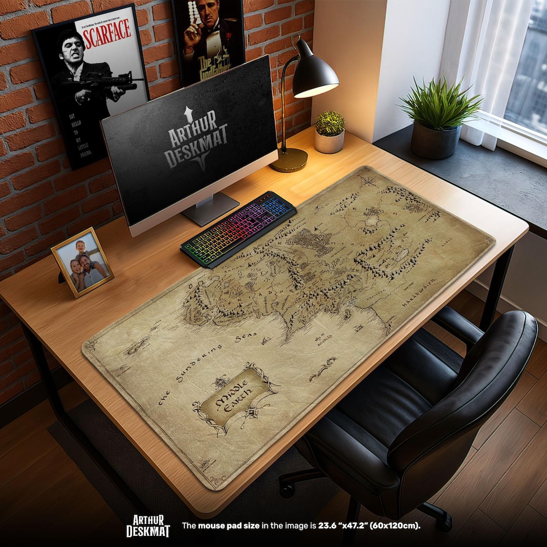 Middle Earth Map Mouse Pad – Lord of the Rings Vintage Fantasy Desk Mat ...