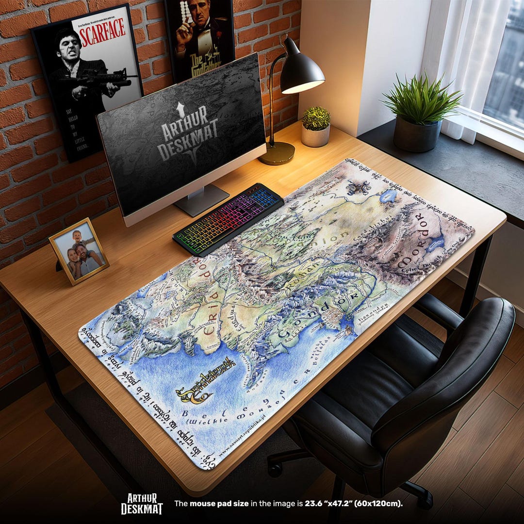 Lord of the Rings Map Mouse Pad - Middle Earth Desk Mat, Mordor Gondor ...