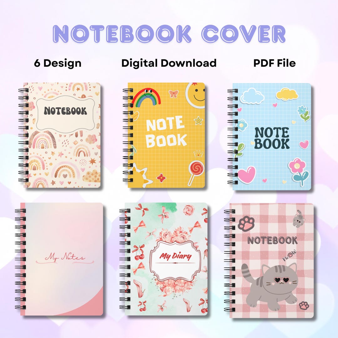 Set of 6 Digital Notebook Covers – Aesthetic Printable Journal Covers ...