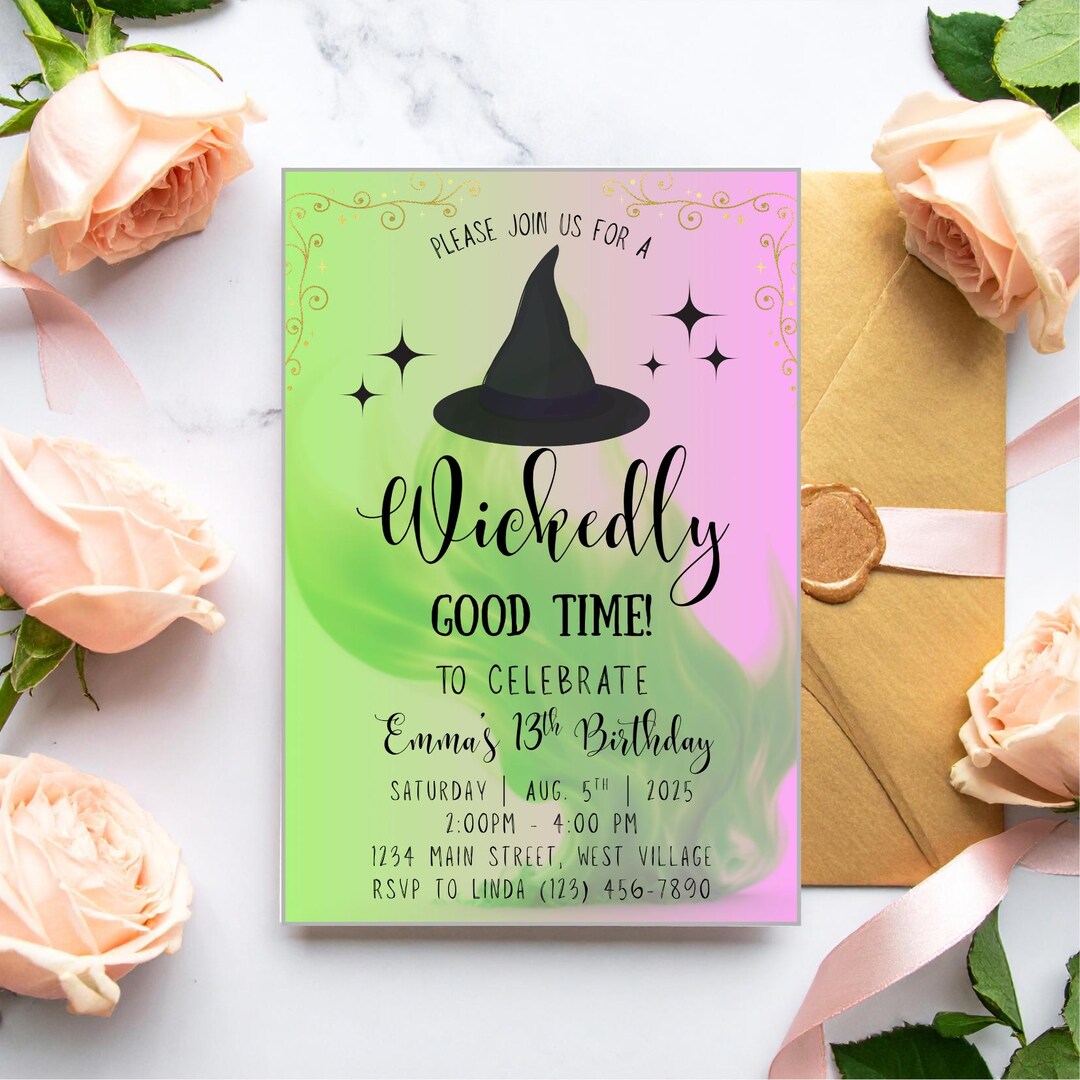 Wicked Invitation, Glinda Elphaba Birthday Invitation - Etsy