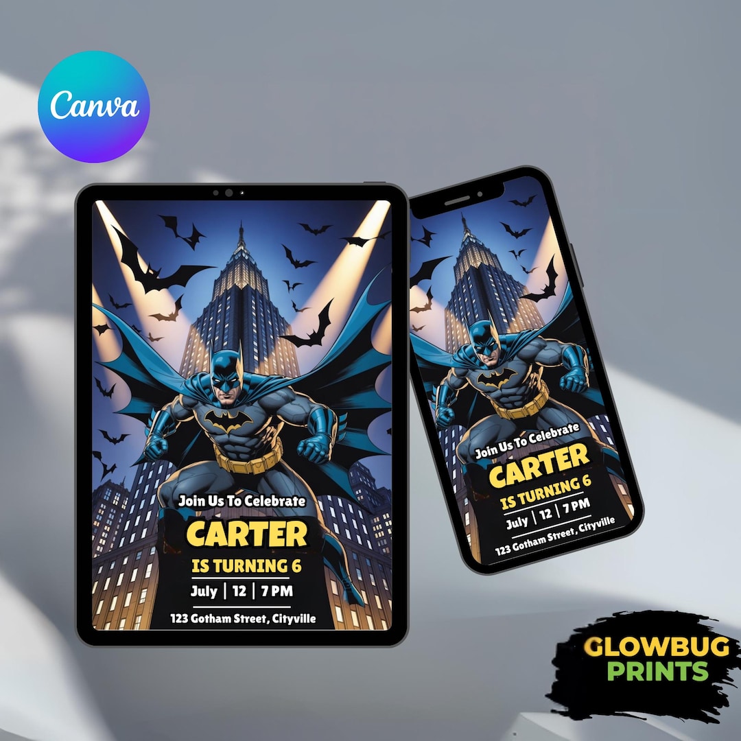 Editable Batman Birthday Invitation | Superhero Party Invite | Editable ...