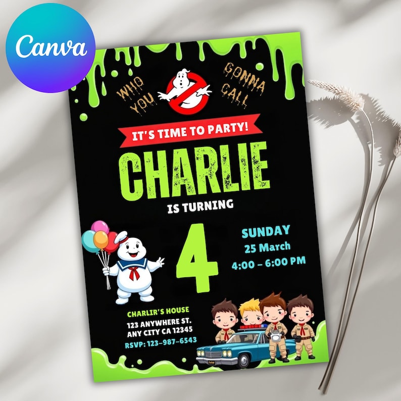 Editable Ghostbusters Birthday Invitation | Printable Ghostbusters ...