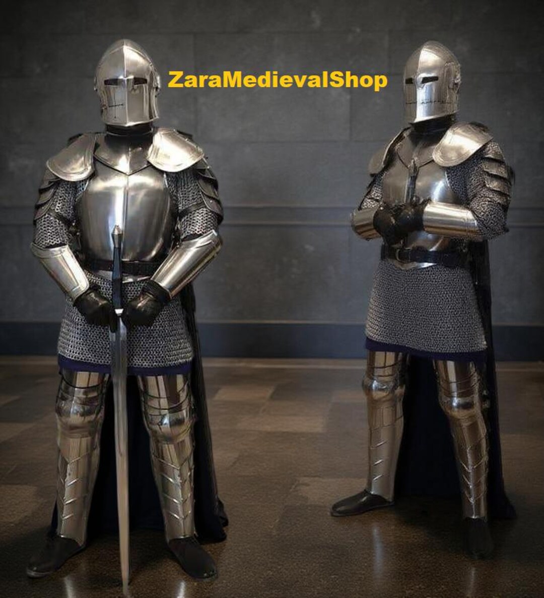 Medieval Knight Full Plate Armor – Barbuta Helmet Body Suit for Cosplay ...